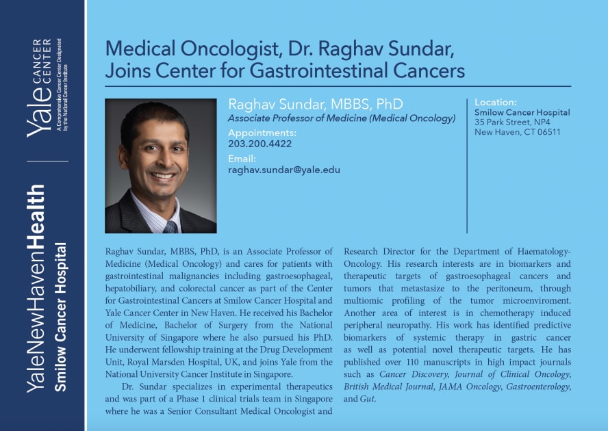 Medical Oncologist, Dr. Raghav Sundar, Joins Center for ...