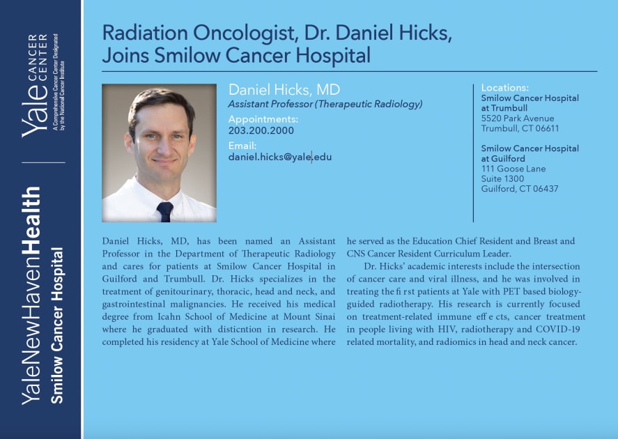 Radiation Oncologist, Dr. Daniel Hicks, Joins Smilow Cancer Hospital ...