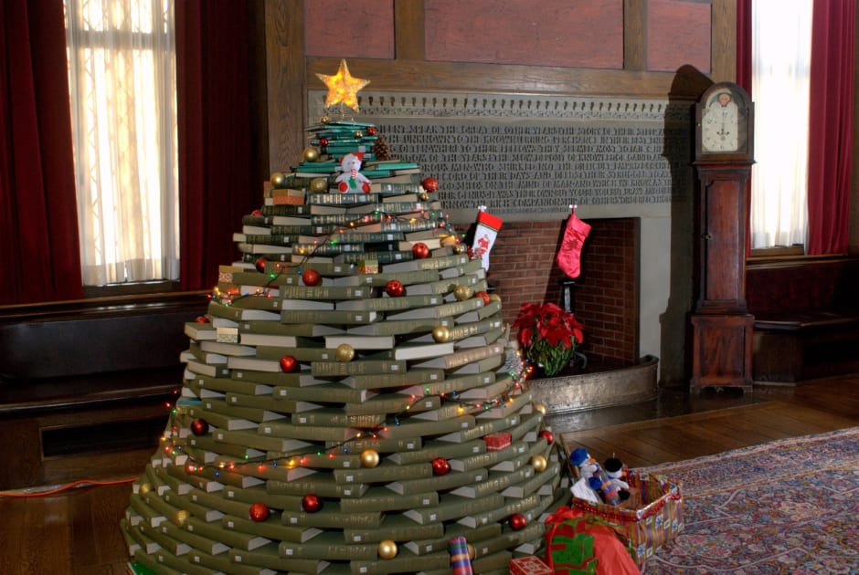 Book tree brings holiday spirit to historical library
